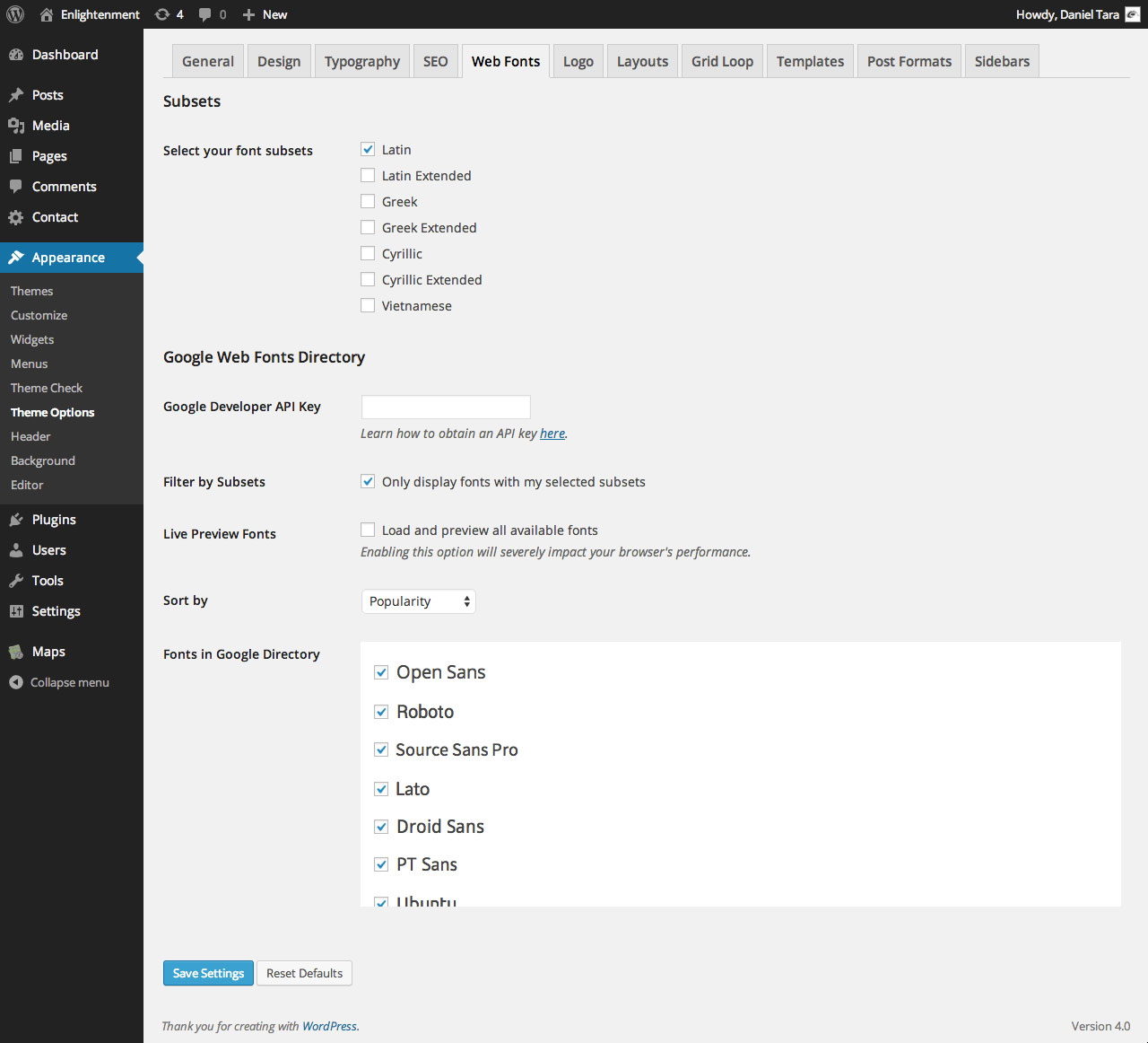 Enlightenment Documentation: Integrating Google Web Fonts by One Designs